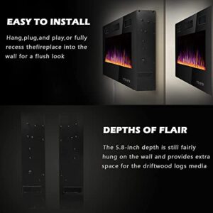 BOSSIN 50 inch Ultra-Thin Silence Linear Electric Fireplace, Recessed Wall Mounted Fireplace, Fit for 2 x 4 and 2 x 6 Stud, 12 Adjustable Flame Color & Speed,Touch Screen Remote Control with 8h Timer