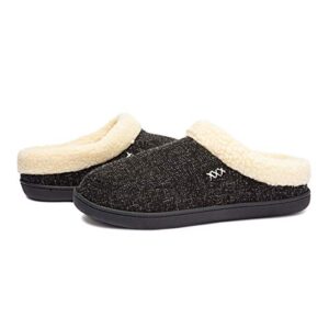 NewDenBer Men's Cozy Memory Foam Slippers with Fuzzy Plush Wool-Like Lining, Soft Slip on Indoor Outdoor Clog House Shoes (11-12 D(M) US, Black)