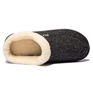 NewDenBer Men's Cozy Memory Foam Slippers with Fuzzy Plush Wool-Like Lining, Soft Slip on Indoor Outdoor Clog House Shoes (11-12 D(M) US, Black)