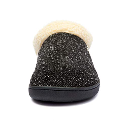 NewDenBer Men's Cozy Memory Foam Slippers with Fuzzy Plush Wool-Like Lining, Soft Slip on Indoor Outdoor Clog House Shoes (11-12 D(M) US, Black)