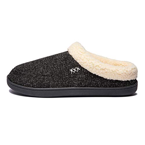 NewDenBer Men's Cozy Memory Foam Slippers with Fuzzy Plush Wool-Like Lining, Soft Slip on Indoor Outdoor Clog House Shoes (11-12 D(M) US, Black)