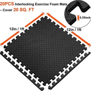 Walsai Exercise Mats Puzzle Foam Mats Gym Flooring Mat Cover 20 SQ.FT Interlocking Foam Mats with EVA Foam Floor Tiles for Home Gym Equipment Workouts