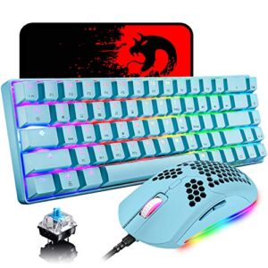 60 percent mechanical gaming keyboard blue switch 68 keys wired rgb 18 backlit effects,lightweight gaming mouse 6400 dpi,mousepad for gamers,typists(blue)