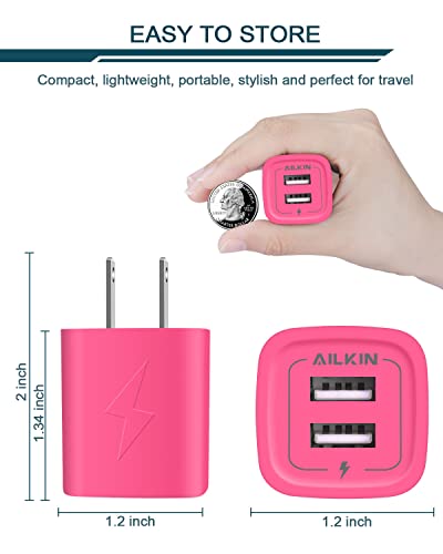 Wall Charger, AILKIN USB Plug Fast Charging Block, Power Adapter Cube 2 Port Charge Travel Brick Cell Quick Chargers Box for iPhone 15/14/13/12 Pro/SE/11Pro Max/XR, Samsung Galaxy S22 S7 S6, HTC, LG