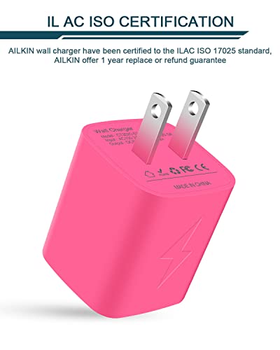 Wall Charger, AILKIN USB Plug Fast Charging Block, Power Adapter Cube 2 Port Charge Travel Brick Cell Quick Chargers Box for iPhone 15/14/13/12 Pro/SE/11Pro Max/XR, Samsung Galaxy S22 S7 S6, HTC, LG