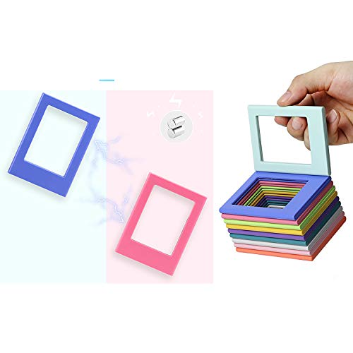 QUEEN3C 10 Pieces Colorful 3 Inch Mini Film Magnetic Photo Picture Frame, Mini Table Photo Frame, Fridge Magnetic Photo Frame. Compatible with Fujifilm Instax Mini, Small Polaroid Photos.