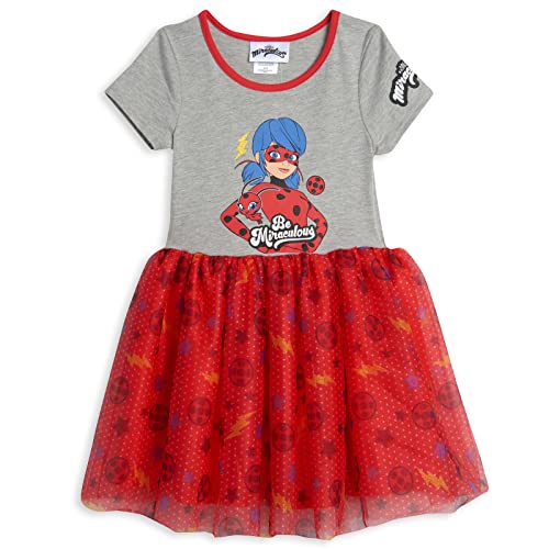 Miraculous Ladybug Little Girls Tulle Dress Red/Gray 7-8