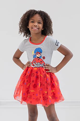 Miraculous Ladybug Little Girls Tulle Dress Red/Gray 7-8