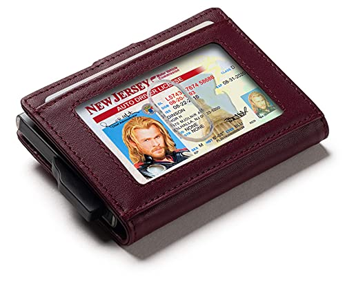 Claasico Men Slim Bifold Pop Up Wallet & Credit Card Case | Compact Card Holder w/Pop Out Button & ID Window