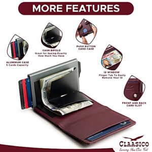 Claasico Men Slim Bifold Pop Up Wallet & Credit Card Case | Compact Card Holder w/Pop Out Button & ID Window