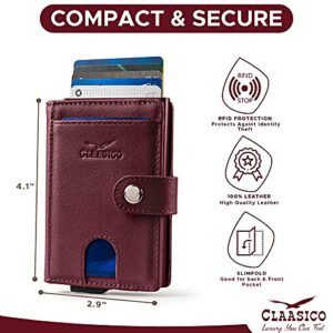 Claasico Men Slim Bifold Pop Up Wallet & Credit Card Case | Compact Card Holder w/Pop Out Button & ID Window