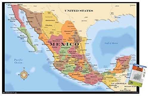 Map - Mexico Wall Poster with Push Pins