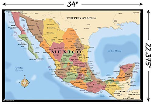 Map - Mexico Wall Poster with Push Pins