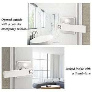 GOBEKOR 5 Pack Interior Brushed Nickel Bedroom Door Handles with Lock Privacy Door Levers Bathroom Lever, Square Rosette