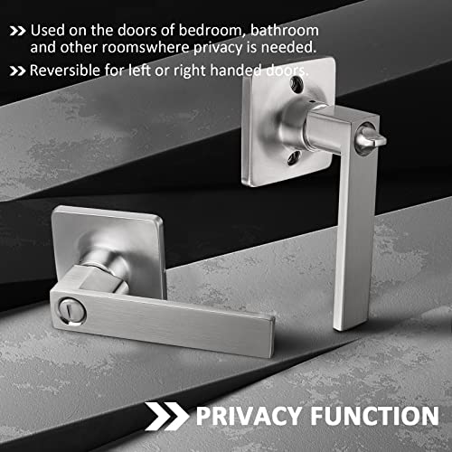 GOBEKOR 5 Pack Interior Brushed Nickel Bedroom Door Handles with Lock Privacy Door Levers Bathroom Lever, Square Rosette