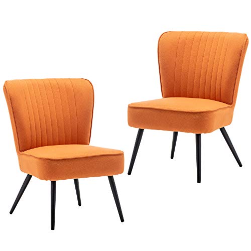 Alunaune Orange Accent Chair Set of 2 Upholstered Living Room Chairs Modern Bedroom Furniture Sets Armless Slipper Club Chair Guest Reception Couch Comfy Wingback Single Sofa