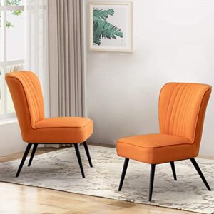 Alunaune Orange Accent Chair Set of 2 Upholstered Living Room Chairs Modern Bedroom Furniture Sets Armless Slipper Club Chair Guest Reception Couch Comfy Wingback Single Sofa