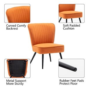 Alunaune Orange Accent Chair Set of 2 Upholstered Living Room Chairs Modern Bedroom Furniture Sets Armless Slipper Club Chair Guest Reception Couch Comfy Wingback Single Sofa