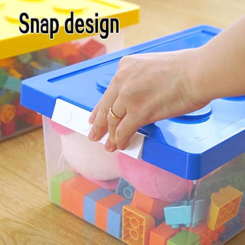 LUCKY-GO Toy Storage Organizer Bins with Lid - Stackable Plastic Organizer Box Set of 2, Kids Toy Chests with Compatible Building Baseplate and Lid, Storage Container for Building Bricks & Toys