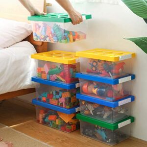 LUCKY-GO Toy Storage Organizer Bins with Lid - Stackable Plastic Organizer Box Set of 2, Kids Toy Chests with Compatible Building Baseplate and Lid, Storage Container for Building Bricks & Toys