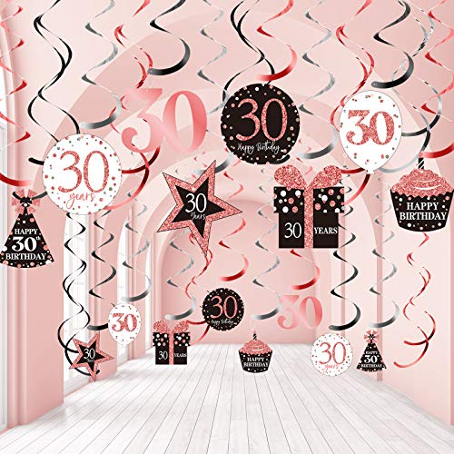 Birthday Party Decorations, Birthday Party Rose Gold Hanging Swirls Ceiling Decorations Shiny Foil Swirls for Birthday Decorations Supplies 30 Count (30 Style)