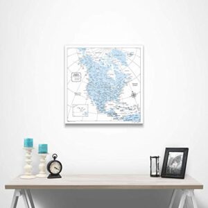 Push Pin North America Map Board - With Push Pins to Mark North America Travel - Handmade in Ohio, USA - Design: Light Blue Color Splash