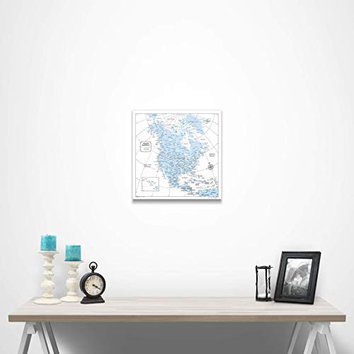 Push Pin North America Map Board - With Push Pins to Mark North America Travel - Handmade in Ohio, USA - Design: Light Blue Color Splash