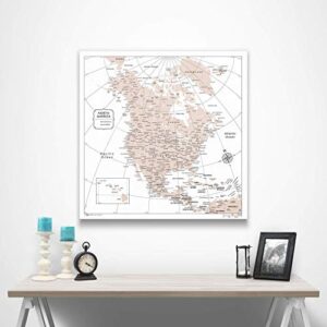 Push Pin North America Map Board - With Push Pins to Mark North America Travel - Handmade in Ohio, USA - Design: Light Brown Color Splash