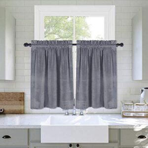 haperlare grey kitchen window curtains, heavy-duty privacy enhancing heat blocking velvet bathroom window curtain luxury half window kitchen cafe curtains, 26" w x 24" l, set of 2