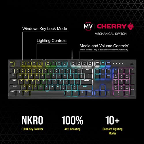 Corsair Wired K60 RGB Pro Mechanical Gaming Keyboard - CHERRY Mechanical Keyswitches - Durable AluminumFrame - Customizable Per-Key RGB Backlighting, Black