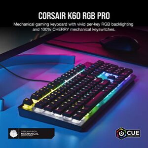 Corsair Wired K60 RGB Pro Mechanical Gaming Keyboard - CHERRY Mechanical Keyswitches - Durable AluminumFrame - Customizable Per-Key RGB Backlighting, Black