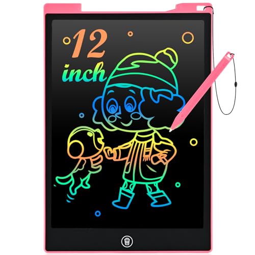 LCD Writing Tablet, 12 Inch Colorful Doodle Board Drawing Tablet for Kids, Reusable Electronic Drawing Pad, Learning Toys Birthday Gift for 3 4 5 6 7 8 Years Old Girls Boys (Pink)