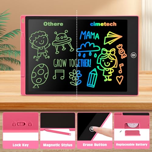 LCD Writing Tablet, 12 Inch Colorful Doodle Board Drawing Tablet for Kids, Reusable Electronic Drawing Pad, Learning Toys Birthday Gift for 3 4 5 6 7 8 Years Old Girls Boys (Pink)