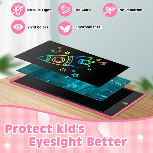 LCD Writing Tablet, 12 Inch Colorful Doodle Board Drawing Tablet for Kids, Reusable Electronic Drawing Pad, Learning Toys Birthday Gift for 3 4 5 6 7 8 Years Old Girls Boys (Pink)