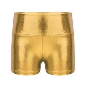 qinciao kids teens girls shiny metallic ballet active dance shorts gymnastics fitness shorts bottoms hot pants gold 6