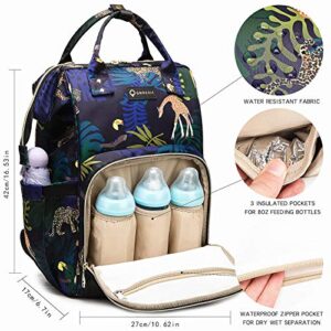 QWREOIA Diaper Bag Backpack, Animal Print Travel Nappy Bag with USB Charging Port Stroller Straps and Insulated Pocket For Women/Mum (Animal Print Pattern)