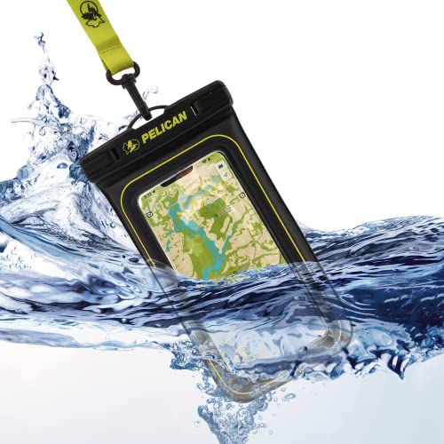 Pelican Marine - IP68 Waterproof Phone Pouch (XL Size) - Floating Waterproof Phone Case - iPhone 15 Pro Max/ 14 Pro Max/ 13 Pro Max/ 12/ S23 Ultra/ Pixel 7 - Detachable Lanyard - Black / Hi-Vis Yellow