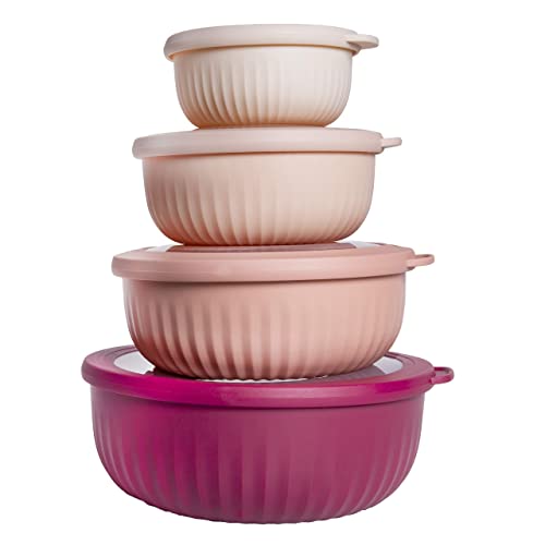 COOK WITH COLOR Prep Bowls - 8 Piece Nesting Plastic Meal Prep Bowl Set with Lids - Small Bowls Food Containers in Multiple Sizes (Pink Ombre)