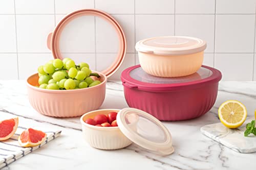 COOK WITH COLOR Prep Bowls - 8 Piece Nesting Plastic Meal Prep Bowl Set with Lids - Small Bowls Food Containers in Multiple Sizes (Pink Ombre)