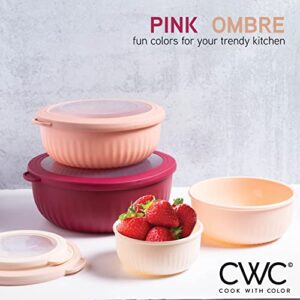 COOK WITH COLOR Prep Bowls - 8 Piece Nesting Plastic Meal Prep Bowl Set with Lids - Small Bowls Food Containers in Multiple Sizes (Pink Ombre)