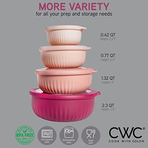 COOK WITH COLOR Prep Bowls - 8 Piece Nesting Plastic Meal Prep Bowl Set with Lids - Small Bowls Food Containers in Multiple Sizes (Pink Ombre)