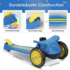 Wheelive 2 in 1 Kick Scooter with Removable Seat, 3 LED Wheels Kick Scooter for Kids, 4 Adjustable Height & Foldable Design Toddler Scooters Sit or Stand Ride for Boys & Girls 2-8 Years Old（Blue）