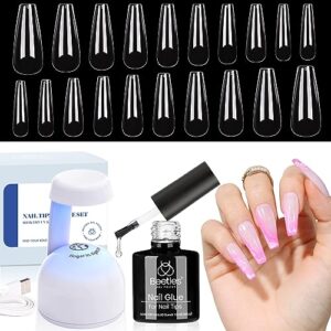 beetles gel polish nail extension kit with 500 pcs gelly tips long coffin shape clear 2 in 1 glue base coat innovative uv led lamp for diy easy home manicure golden journey