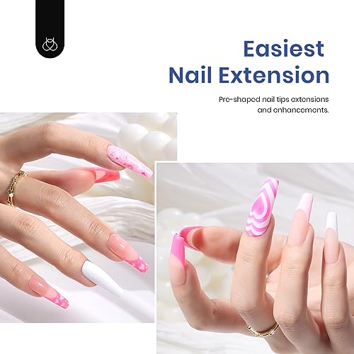 Beetles Gel Polish Nail Extension Kit with 500 Pcs Gelly Tips Long Coffin Shape Clear 2 in 1 Glue Base Coat Innovative Uv Led Lamp for Diy Easy Home Manicure Golden Journey