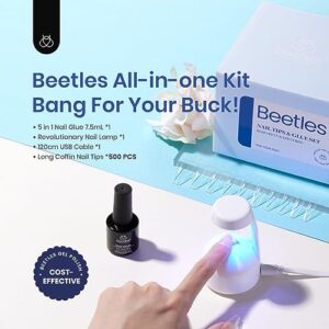 Beetles Gel Polish Nail Extension Kit with 500 Pcs Gelly Tips Long Coffin Shape Clear 2 in 1 Glue Base Coat Innovative Uv Led Lamp for Diy Easy Home Manicure Golden Journey