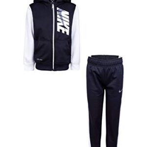 Nike Boy`s Dry Fit Therma Zip Hoodie & Sweatpants 2 Piece Set (White(86G933-W1X)/Black, 6 Little Kids)