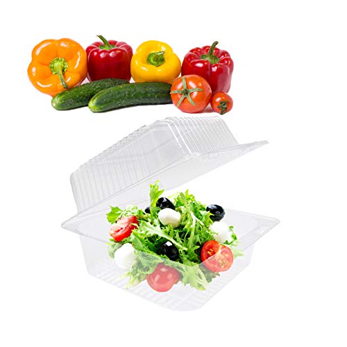 OJYUDD 50 Pcs Clear Plastic Take out Containers,Square Hinged Food Containers,Disposable Clamshell Dessert Container with Lid for Salad,Sandwiches,Hamburger (5x4.7x2.8 in)