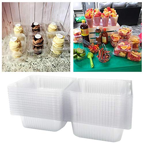 OJYUDD 50 Pcs Clear Plastic Take out Containers,Square Hinged Food Containers,Disposable Clamshell Dessert Container with Lid for Salad,Sandwiches,Hamburger (5x4.7x2.8 in)