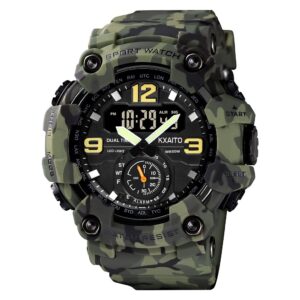 kxaito men's watches sports outdoor waterproof military watch date multi function tactics led alarm stopwatch (1637_camo_green)