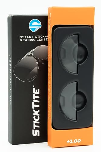 StickTite Lenses – Stick-on bifocal lens instantly convert sunglasses, goggles, or glasses into magnified, bifocal sunglasses. Patented material technology, reusable lenses (1 pair) 2.0 diopter